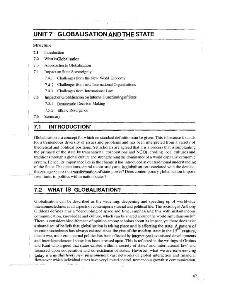 Unit-7 Globalisation and State | PDF | Globalization | Sovereignty