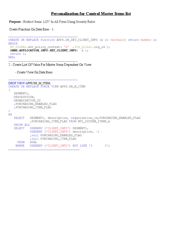 Personalization For Control Master Items List: 1 - Create Function On ...