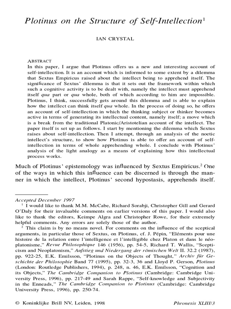 Plotinus On The Structure of Self-Intellection: Bstract | PDF | Nous | Neoplatonism