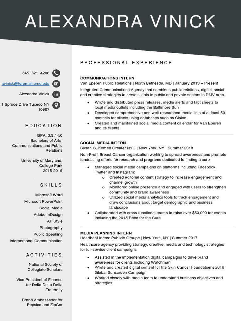 Alexandra Vinick Resume 2019 | PDF | Social Media | Popular Culture ...