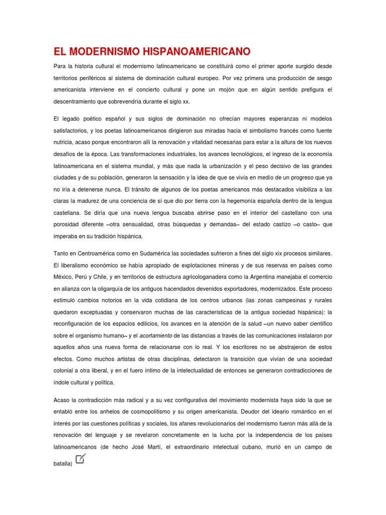 Modernismo Hispanoamericano: Orígenes y Legado | PDF | America latina ...