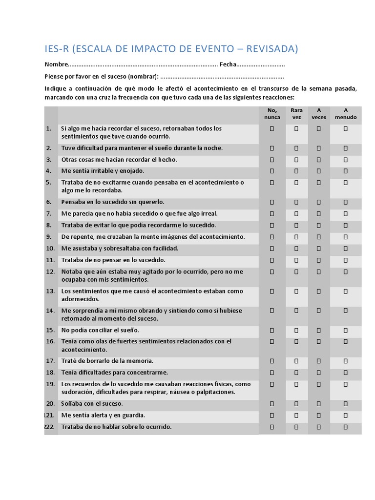 IES-R Cuestionario para Evaluar Trauma Reciente | PDF | Trauma ...