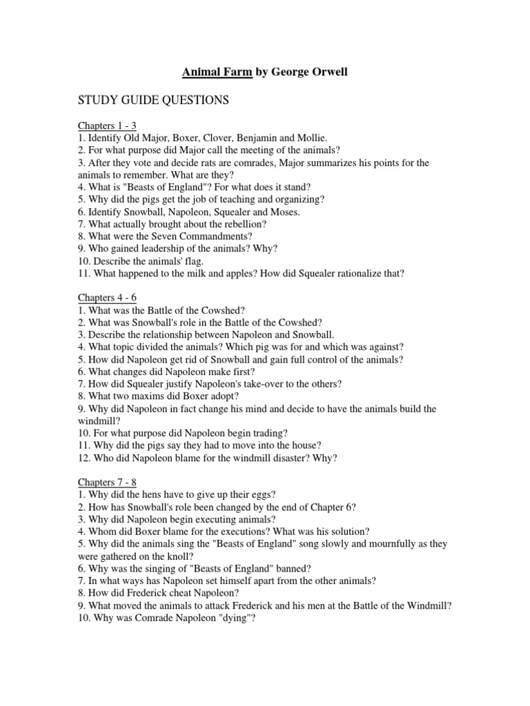 Study Guide Questions: Animal Farm by George Orwell | PDF