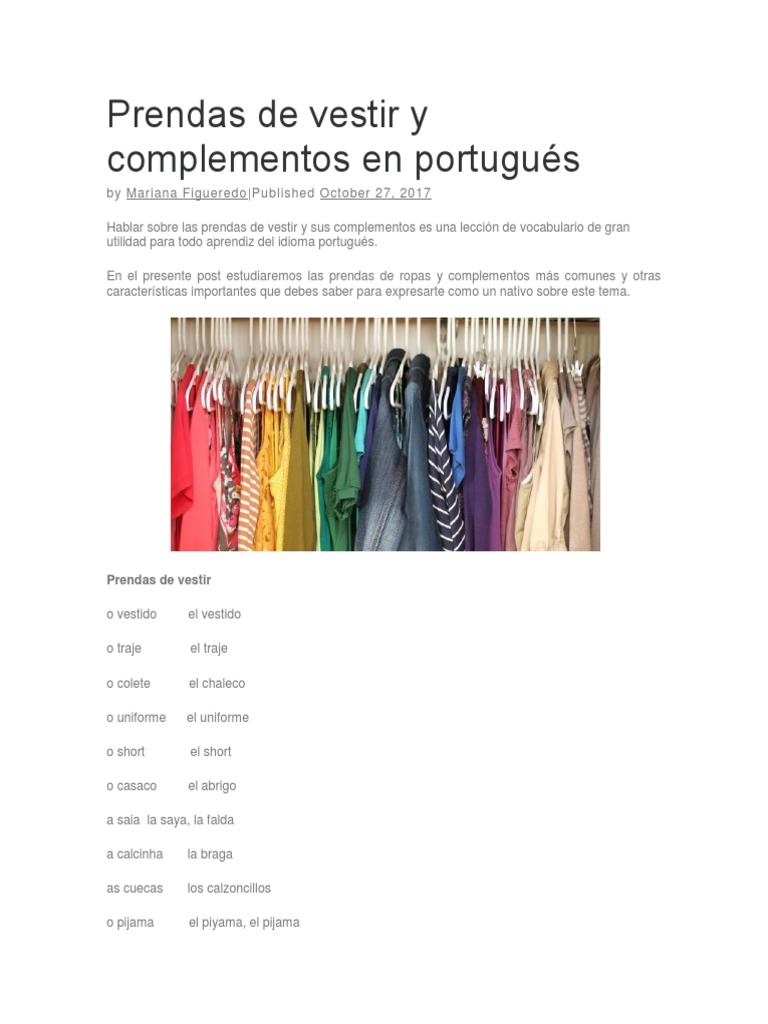Prendas de Vestir y Complementos en Portugués | PDF | Traje (ropa) | Ropa