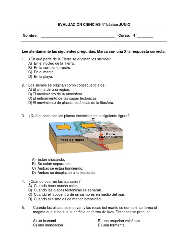 Prueba Ciencias Naturales Los Sentidos | PDF | Temblores | Tsunami