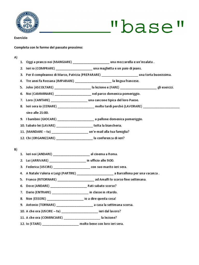 NE Esercizio Sul Passato Prossimo A1-A2 PDF | PDF