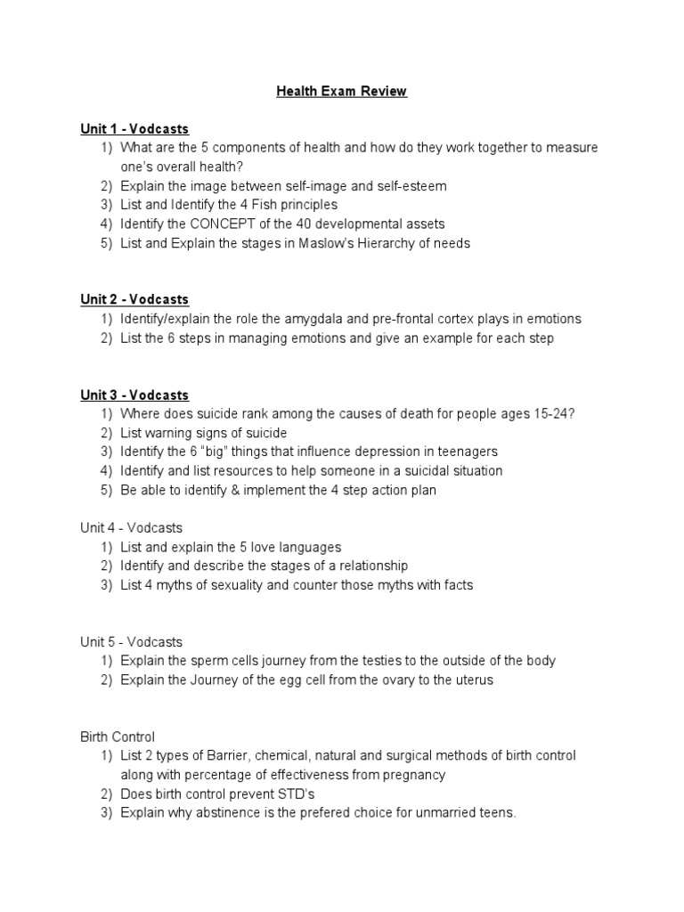 Health Exam Review | PDF | Sexually Transmitted Infection | Hiv/Aids