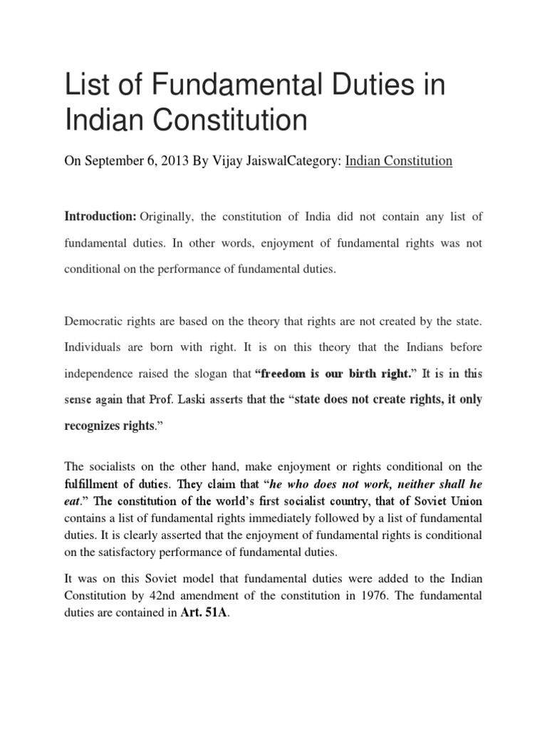 Fundamental Duties | Citizenship | Constitutional Law