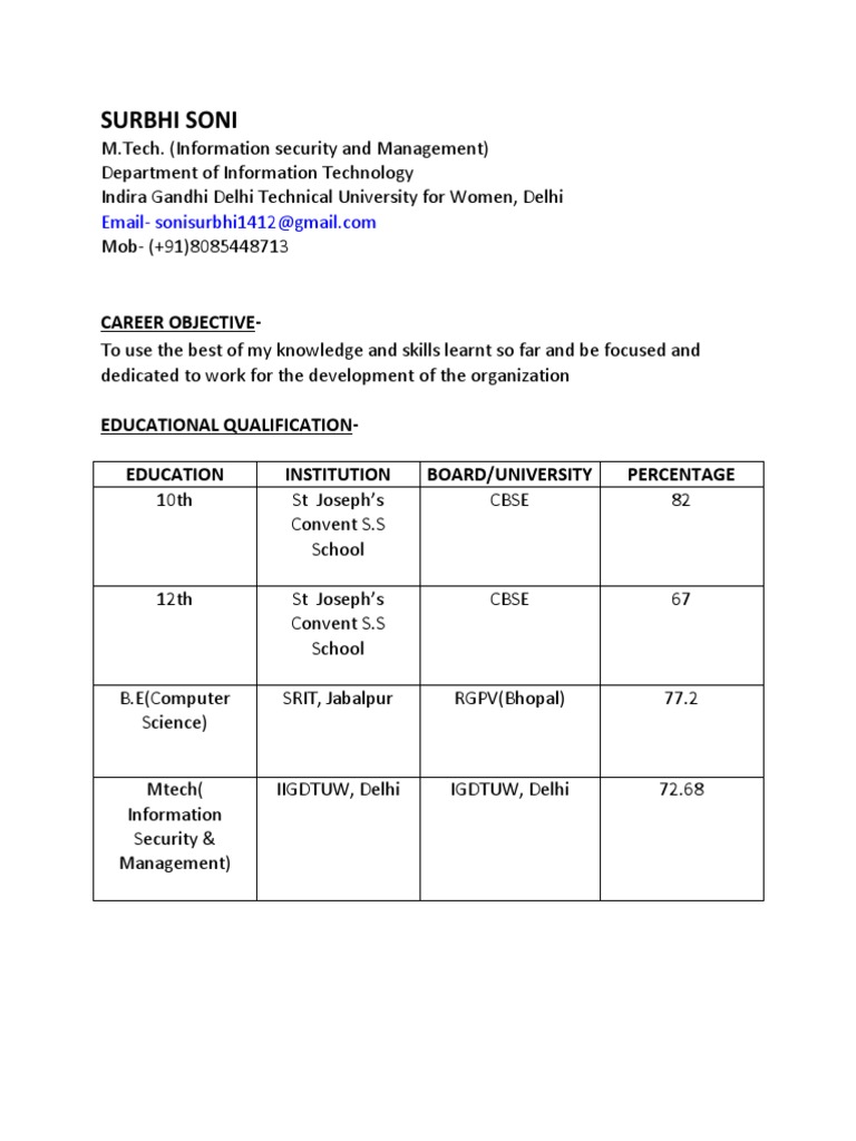 Resume Surbhi | PDF | Information Security | Computing