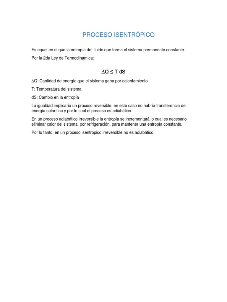 Proceso Isentrópico y Termodinámica | PDF | Métodos y materiales de ...