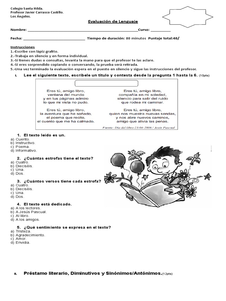 Evaluación de Poesía Tercero Básico | PDF