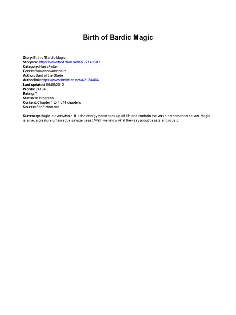 Harry Potter - Bard of The Glade - Birth of Bardic Magic | PDF ...