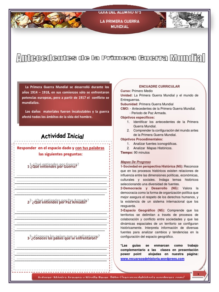 Guia de La Primera Guerra Mundial Actividades | PDF | Primera Guerra ...