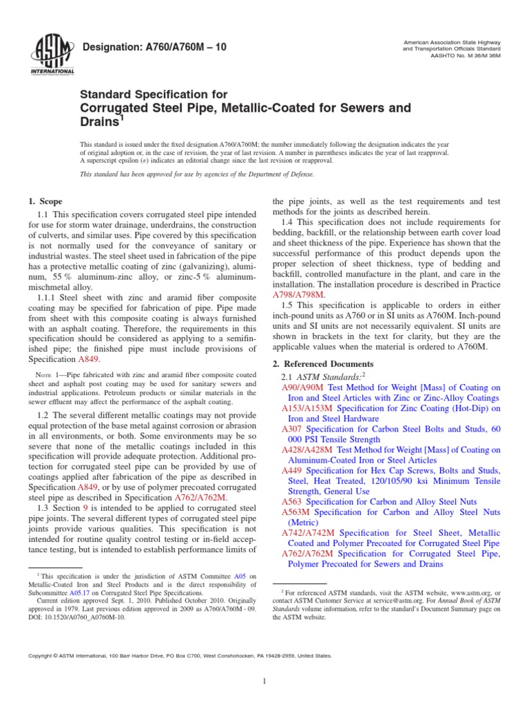 Astm - A760 A760m 10 PDF | PDF | Pipe (Fluid Conveyance) | Galvanization