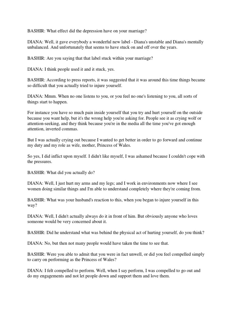 Princess Diana Speech | PDF | Diana | Bulimia Nervosa