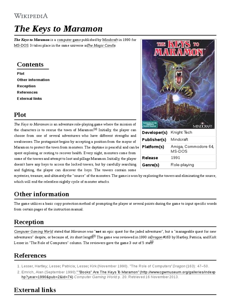 The Keys To Maramon | PDF | Electronic Publishing | Video Games