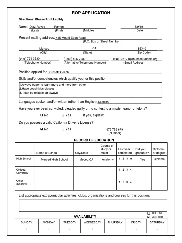 Microsoft Word - Rop Job Application With Availablity Front-For ...