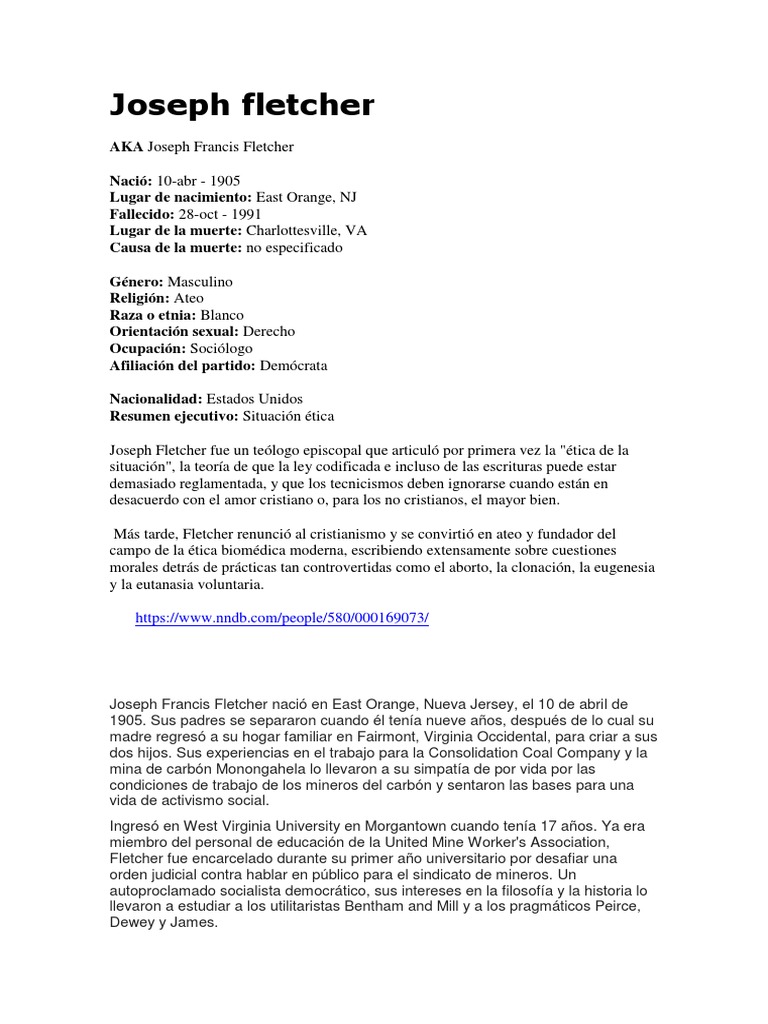 Joseph Fletcher | PDF | Bioética | Moralidad
