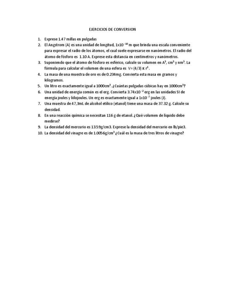Ejercicios de Conversion | PDF