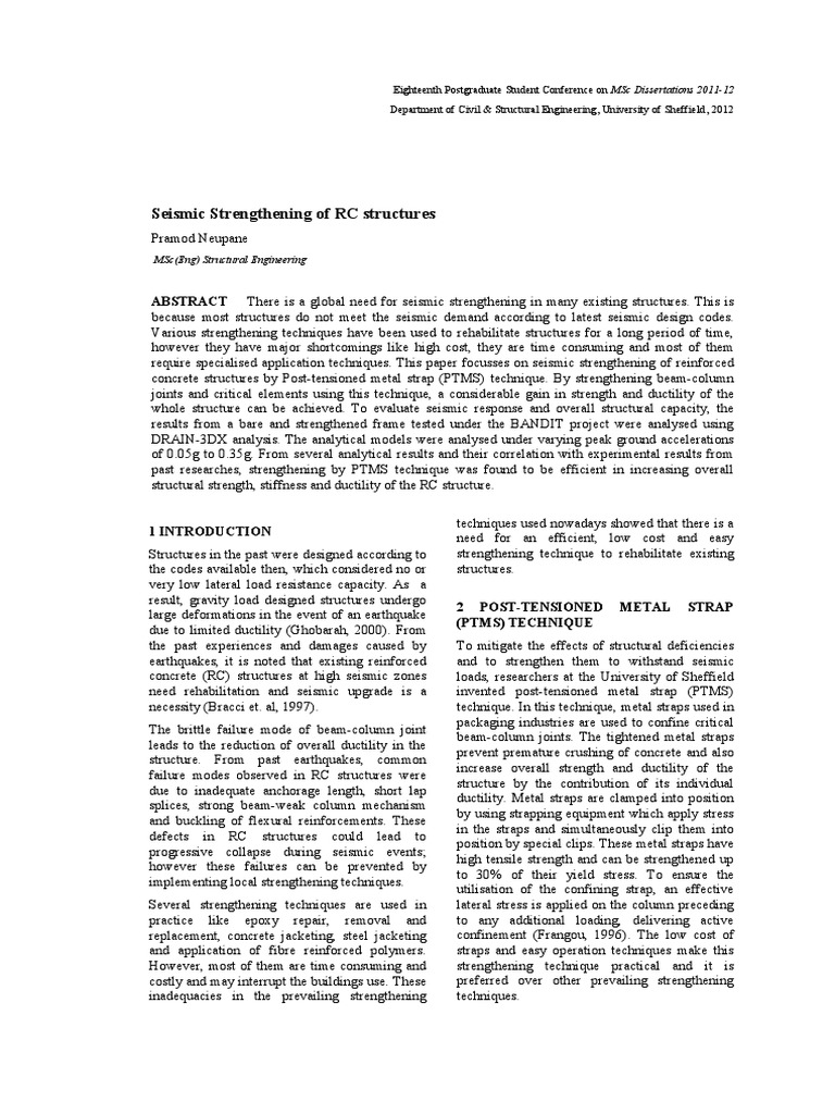Seismic Strengthening of RC Structures PDF | PDF | Yield (Engineering) | Beam (Structure)