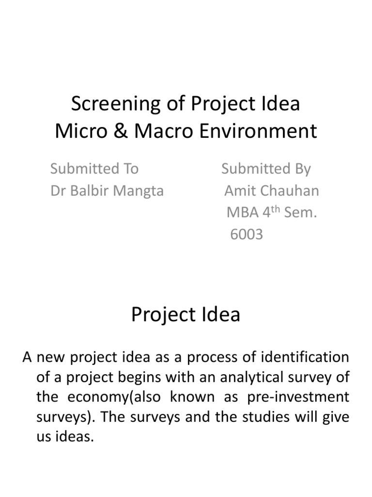 Screening of Project Idea Micro & Macro Environment | PDF | New Product ...
