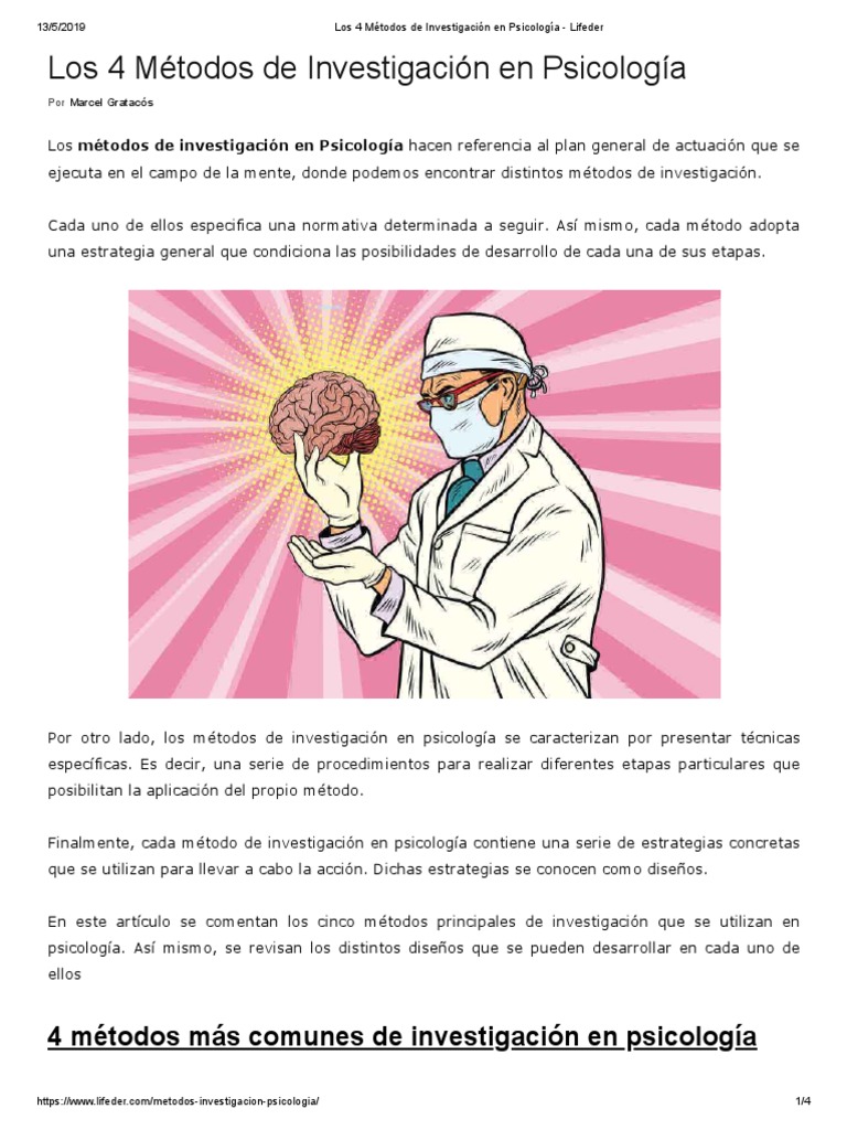 Los 4 Métodos De Investigación En Psicología Lifeder Pdf