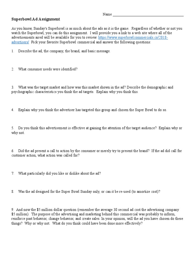 Analyzing Superbowl Advertisements | PDF