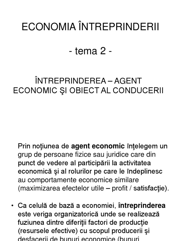 ECONOMIA ÎNTREPRINDERII Tema II | PDF