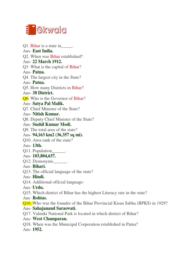Bihar GK | PDF