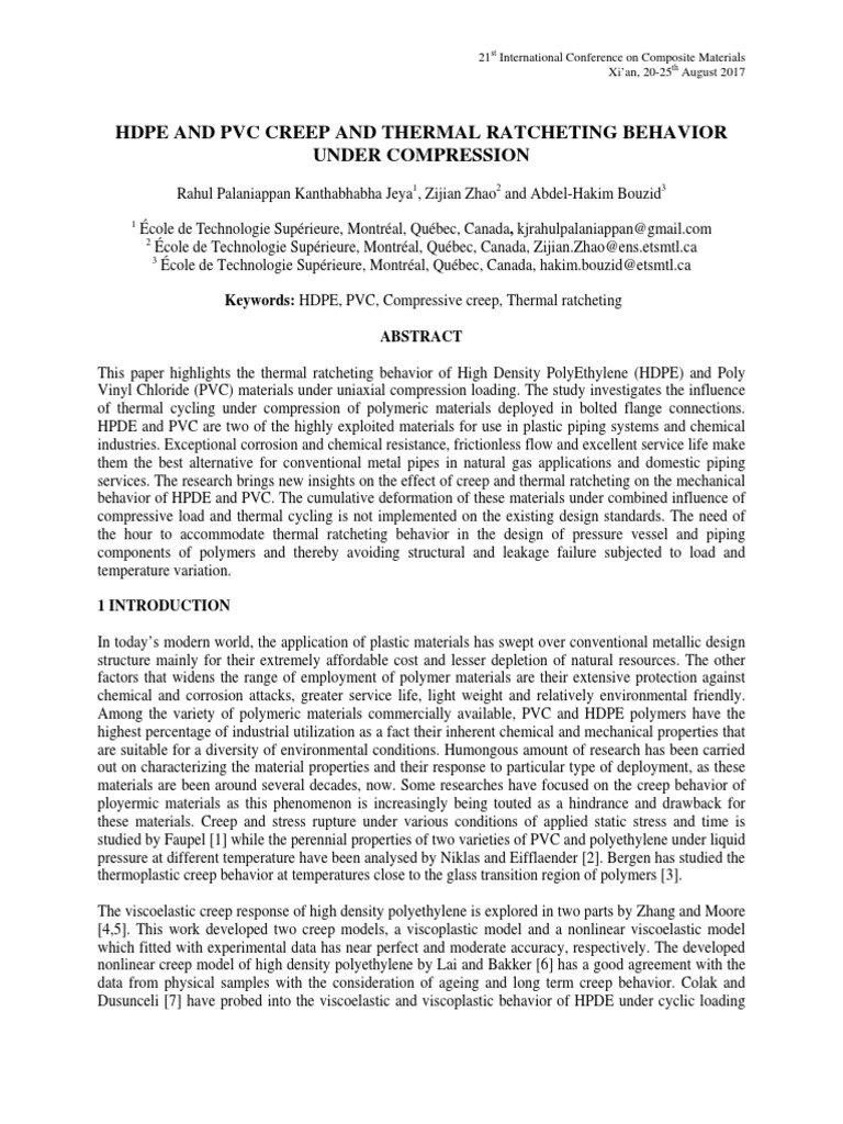 Hdpe and PVC Creep and Thermal Ratcheting Behavior Under Compression ...