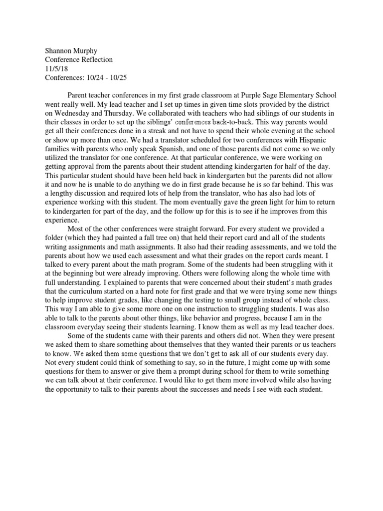 Conference Reflection | PDF | Teachers | Behavior Modification