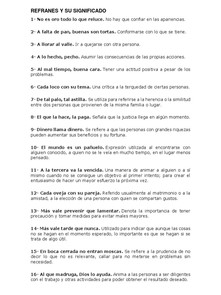 Refranes y sus significados para niños | PDF | Amor | Pecado