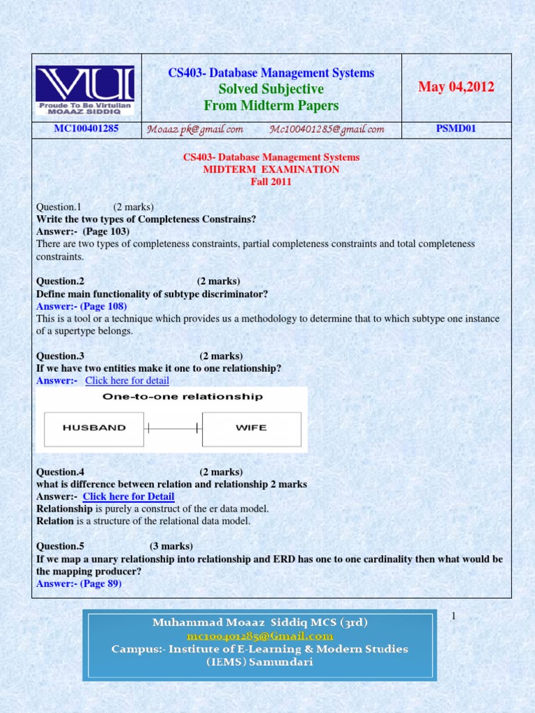 CS403 MIDTERM SOLVED Subjective by Moaaz | PDF | Relational Database ... CS403 MIDTERM SOLVED Subjective by Moaaz | PDF | Relational Database ...
