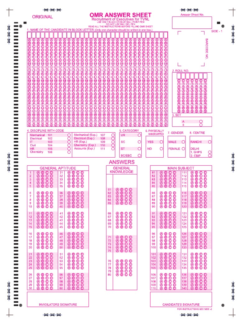 Sample OMR Sheet PDF | PDF