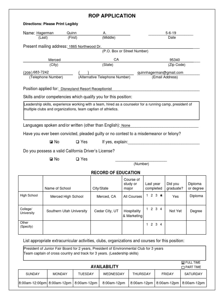 Microsoft Word - Rop Job Application With Availablity Front-For ...