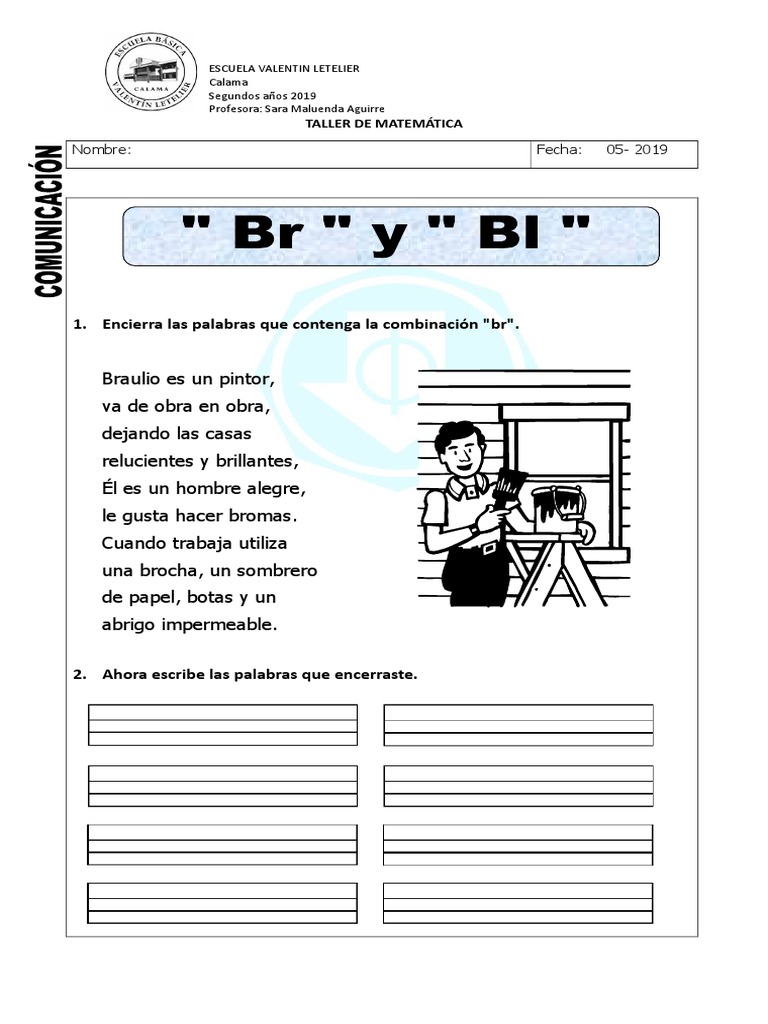 Ficha de La Letra de BR y BL para Primero de Primaria | PDF