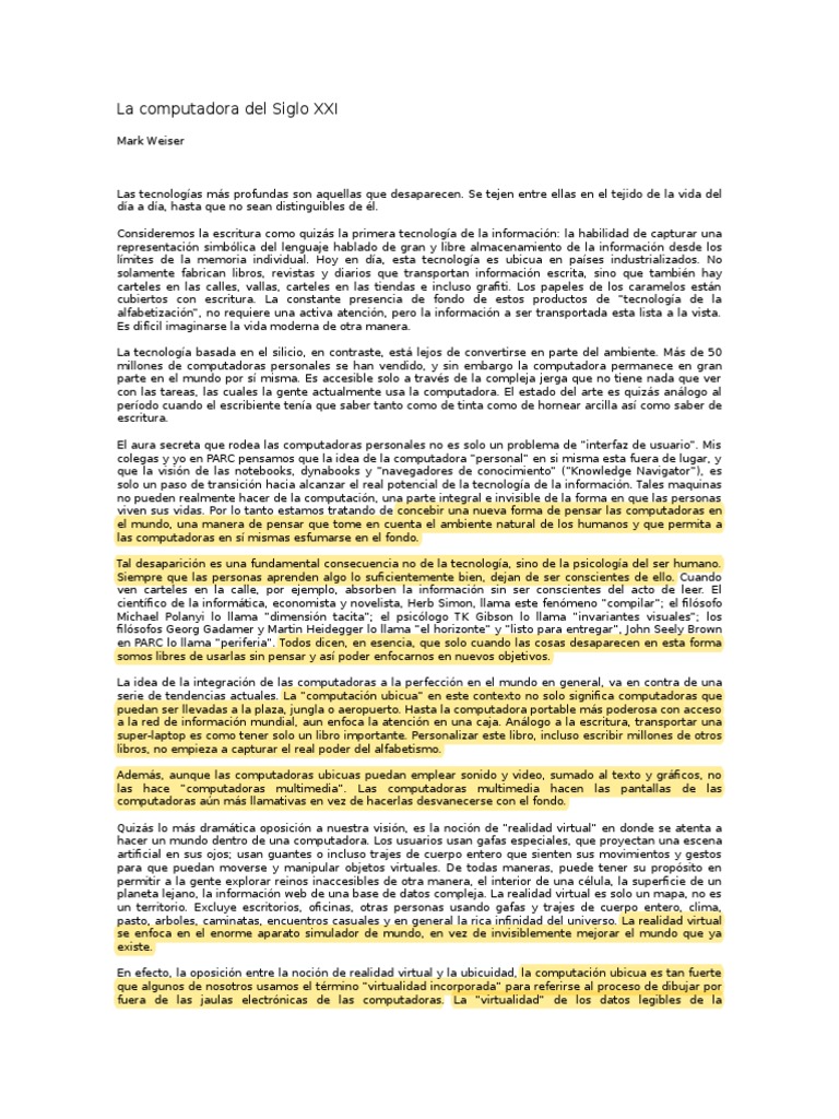 MARK WEISER La Computadora Del Siglo 21 PDF | PDF | Memoria del ...