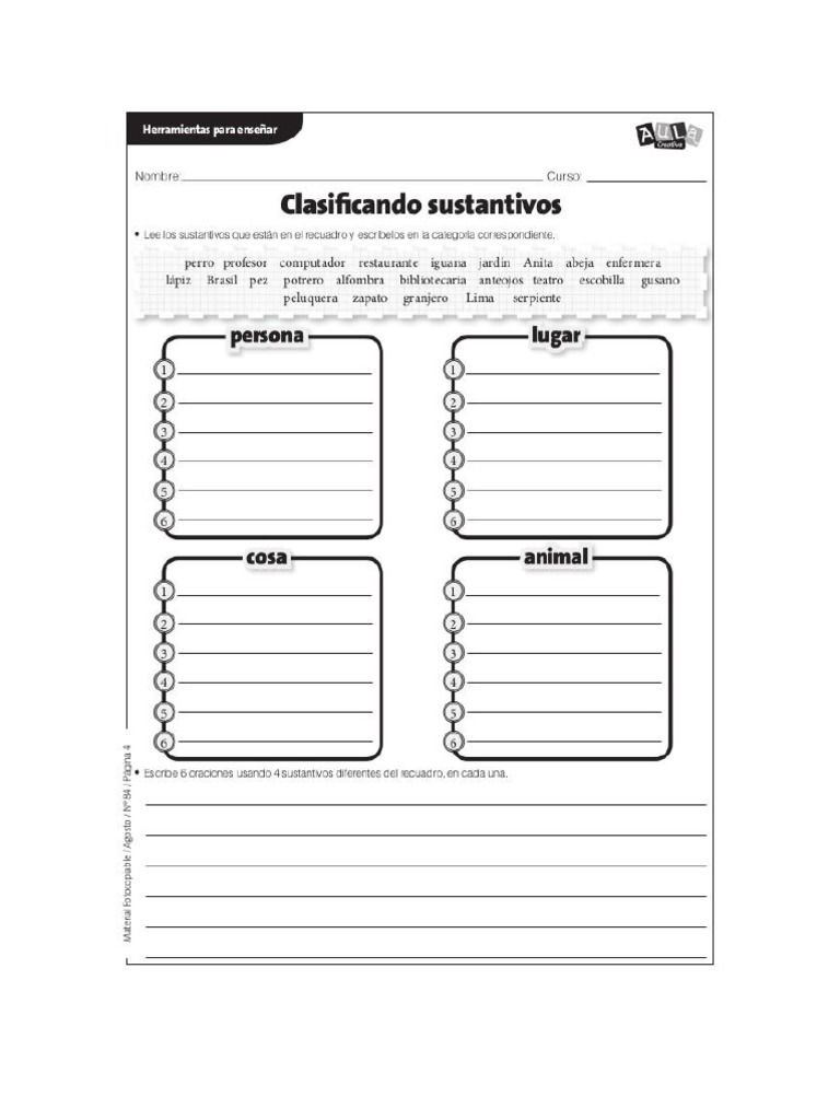 Actividades para Reconocer Sustantivos | PDF