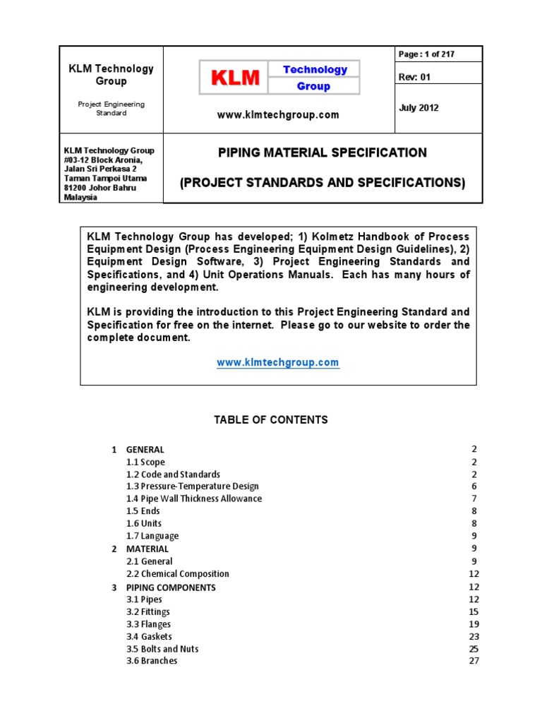Project Standards and Specifications Piping Materials Rev01web | PDF ...
