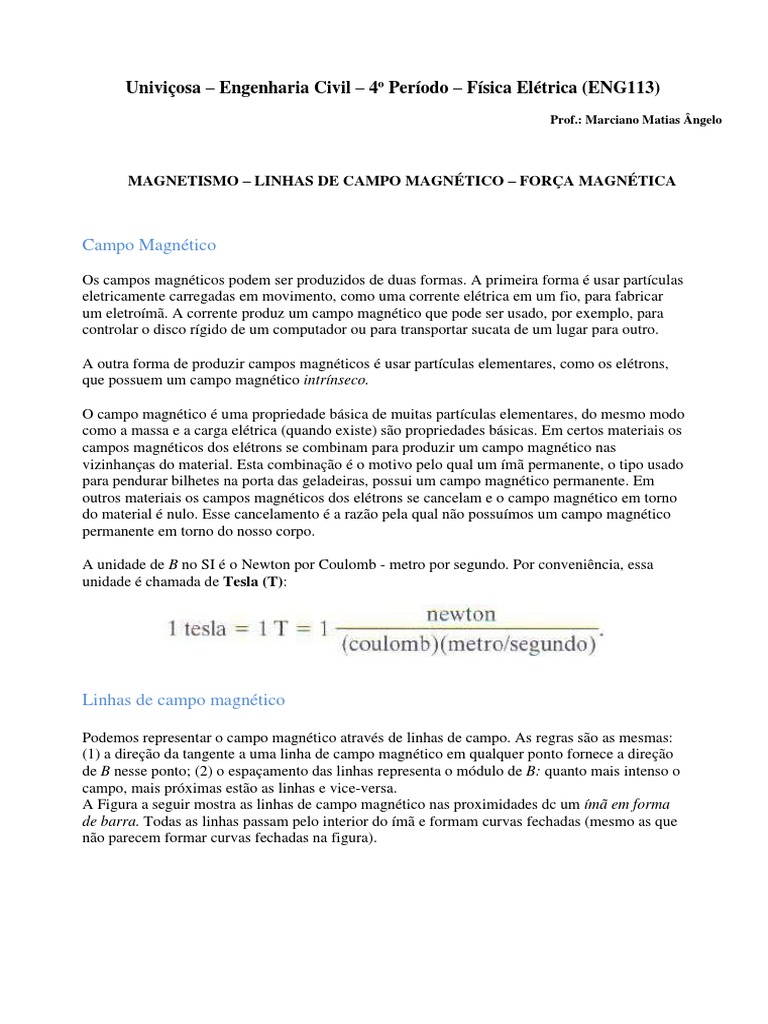 7 - Magnetismo - Força Magnética | PDF | Campo magnético | Magnetismo