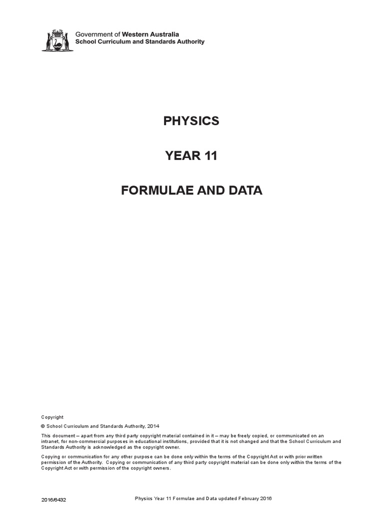 Year 11 Formula Sheet | PDF | Electronvolt | Temporal Rates