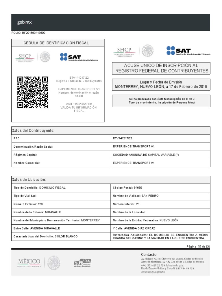 Acuse de Inscripción RFC | PDF | Privacidad de la información | Gobierno