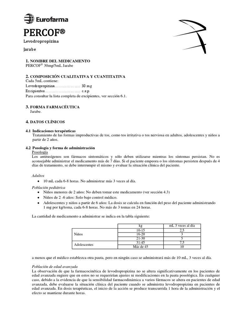 Percof Eurofarma | PDF | Medicamentos con receta | Alergia