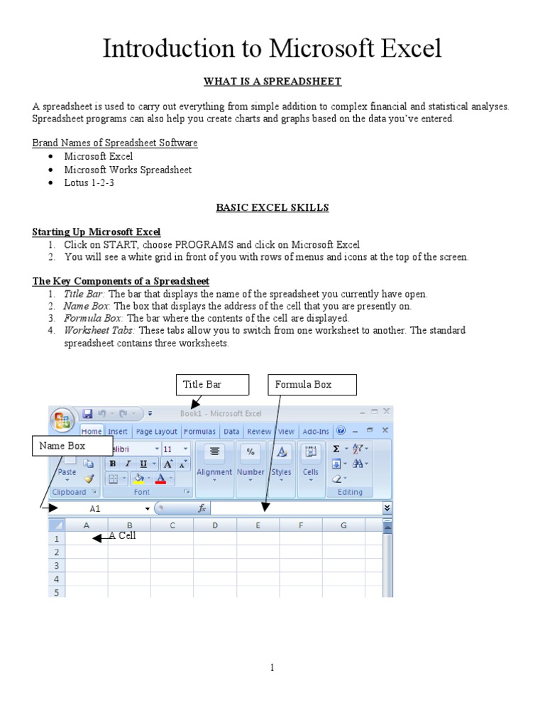 Introduction To Microsoft Excel: What Is A Spreadsheet | PDF ...