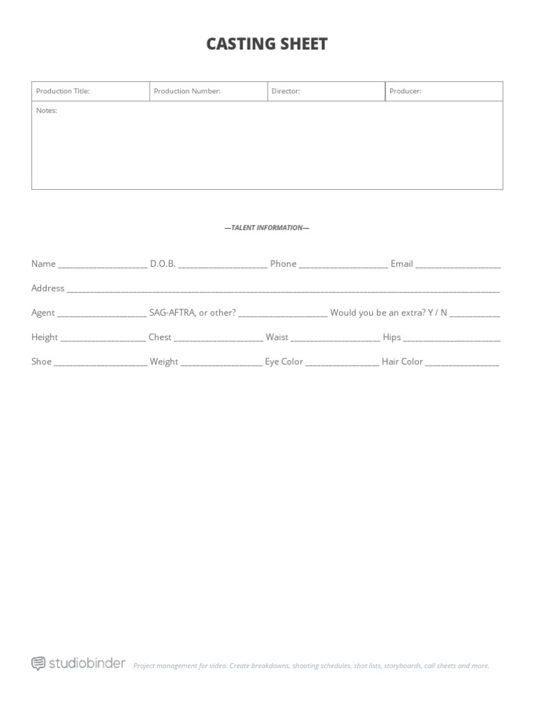 Casting Sheet Template - StudioBinder | PDF