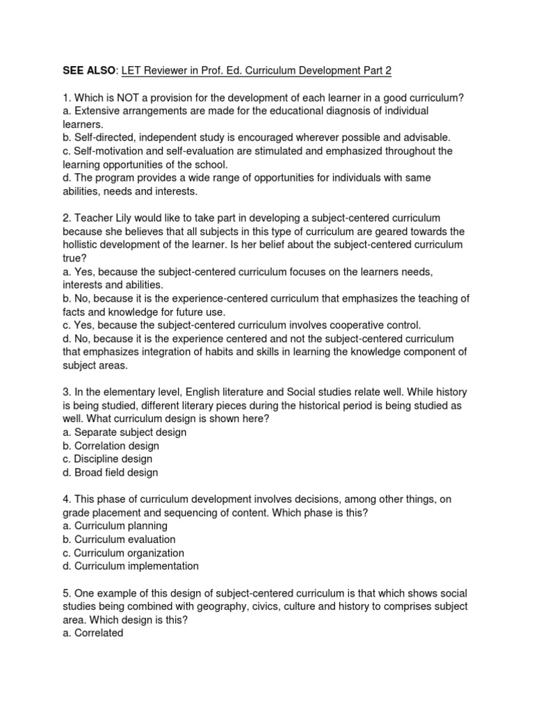 SEE ALSO: LET Reviewer in Prof. Ed. Curriculum Development Part 2 | PDF | Curriculum ...