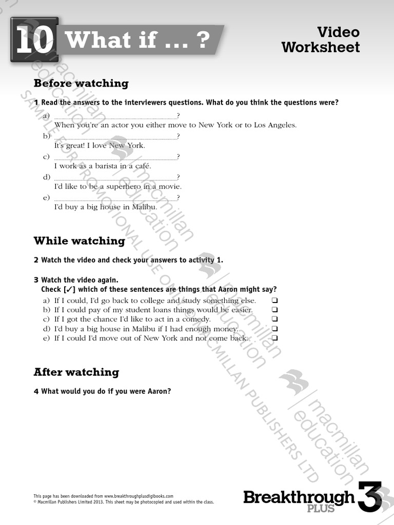 Breakthrough Plus Level 3 Unit 10 Video Worksheet | PDF | Language Arts ...