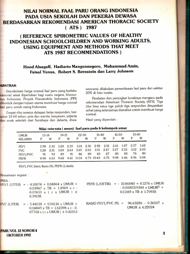 Nilai Normal Faal Paru di Indonesia | PDF