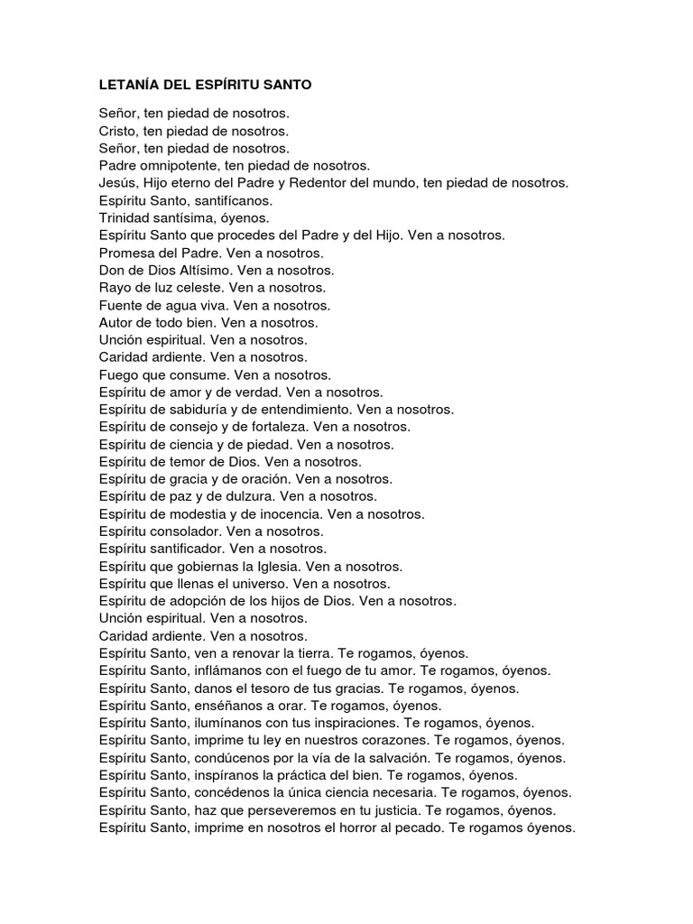 Letanía Del Espíritu Santo Pdf Cristo Título Espíritu Santo