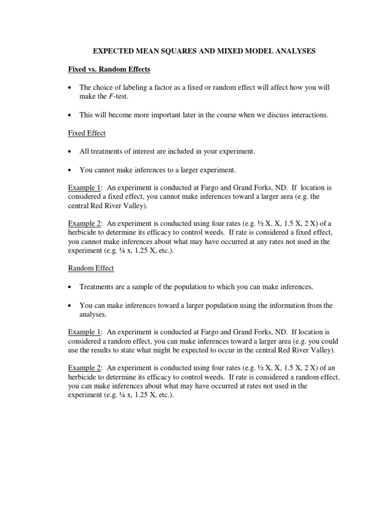 Understanding Mixed Models: A Guide to Expected Mean Squares and Analyzing Experiments with ...